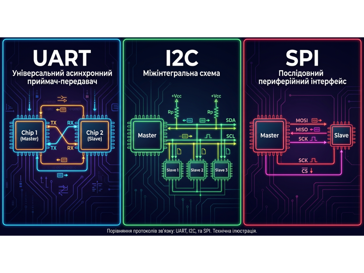 Як спілкуються мікросхеми: I2C, SPI, UART - повний гід по інтерфейсах зв'язку
